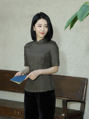 龙妙四分中袖旗袍上衣改良盘扣