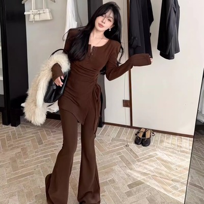 磨毛套装侧开叉抽绳上衣+长裤