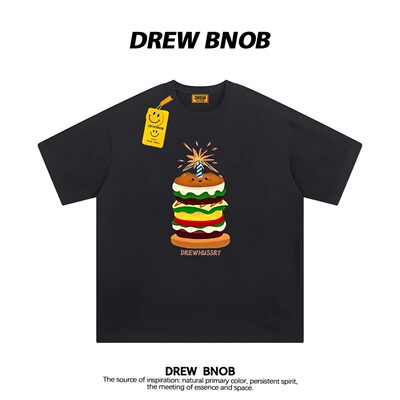 Drew美式汉堡印花纯棉短袖T恤男