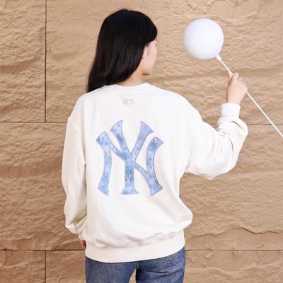 MLB卫衣男女25秋季款仿老花牛仔青标大LOGO长袖套头衫3AMTM0754