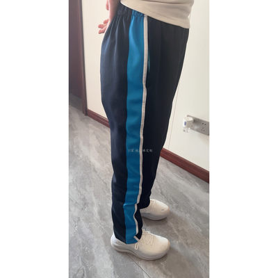 订做黄骅南大港三完小藏蓝色校服运动长裤子侧边拼白蓝条散口加绒