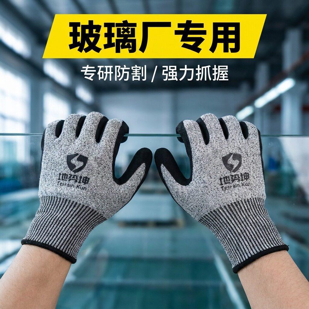 玻璃厂专用手套防割防刺劳保耐磨防护劳动工作防滑耐用透气不闷手