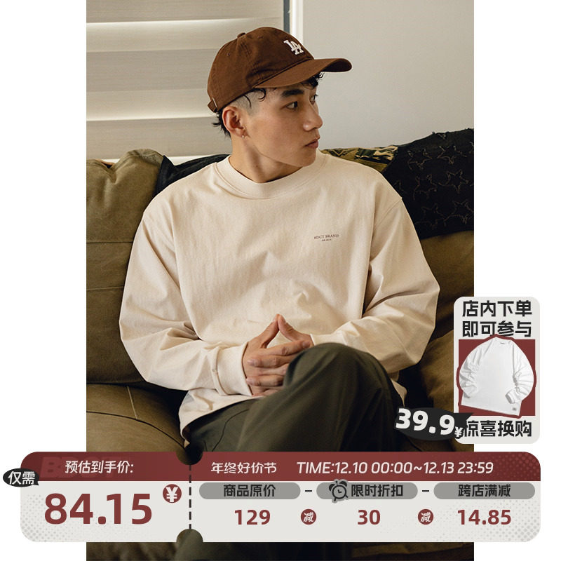 BDCT日系简约字母印花长袖t恤街头休闲美式潮流宽松圆领打底衫_虎窝淘