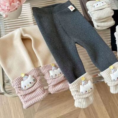 女童冬季幼儿园宝宝可爱加绒打底裤2025新款卡通kt猫堆堆保暖长裤