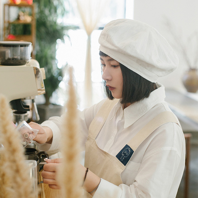 男女通用纯色自然风格植物染厨师帽报童帽厨房卫生帽