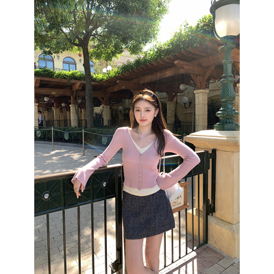 AHY层次美学拼色假两件针织衫