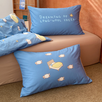 数羊的好梦 原创卡通设计100%全棉枕套蓝色枕芯罩单只装 柔软舒适