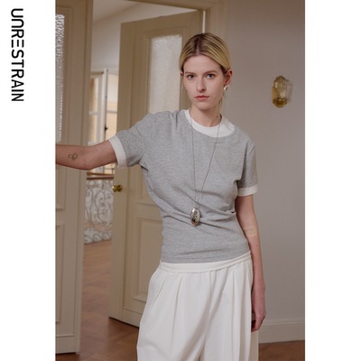 UNR25春夏拼接正肩显瘦短袖T恤