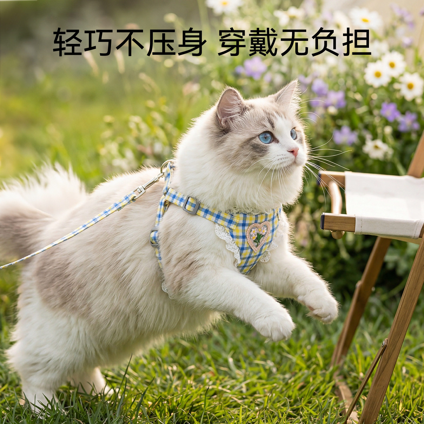 猫咪牵引绳春日花境狗狗猫咪外出防挣脱胸背狗狗背心式宠物牵引绳