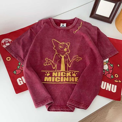 纸袋家春款狐狸印花全棉双纱T恤