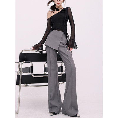 ABWEAR 曼城旧事-原创假两件叠穿休闲裤女早秋垂感显瘦喇叭裤裤子