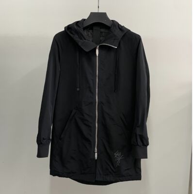 卡迪li4300+jk760男士秋冬季黑色连帽拉链防风中长款风衣外套简约