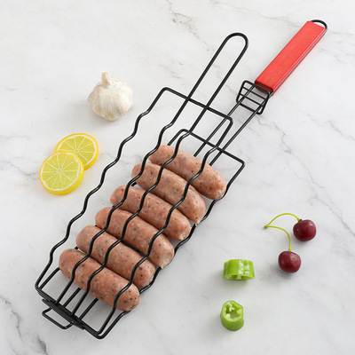 BBQ Grill Basket Black Iron Art Hot Dog Clamp Camping Tool
