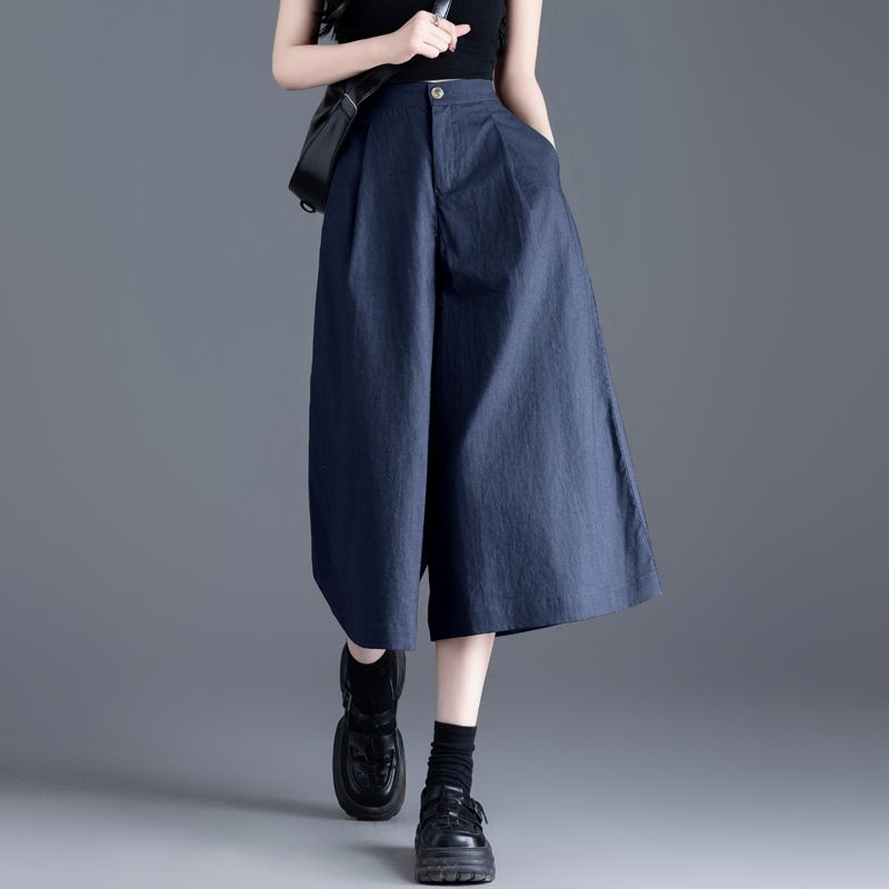 七分裤亚麻裤子女2026新款高腰阔腿裤女裤夏季薄款裙裤八分棉麻