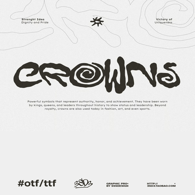 3SD3手绘涂鸦漩涡装饰粗重笔触随性艺术黑体独特标识感PS英文字体