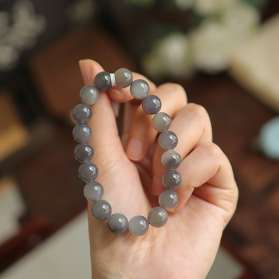 天然和田玉10mm烟紫圆珠单圈