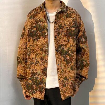 复古水墨印花复古设计感ins垂感长袖花衬衫外套男女休闲百搭潮