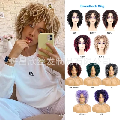 脏辫头套许昌外贸假发非洲跨境化纤筒曲空心小卷Dreadlock wigs
