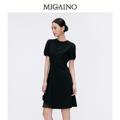 【商场同款】Migaino曼娅奴设计感收腰显瘦黑色连衣裙女MO22DA132