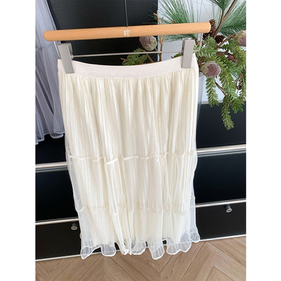 闪闪仙女裙 双层烫钻高腰大摆半身裙梨形蕾丝网纱拼接A字长裙夏季