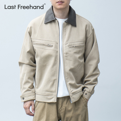 LFH写意 秋季重磅粗砂珠地重工水洗巴恩风皮领底特律版夹克外套男