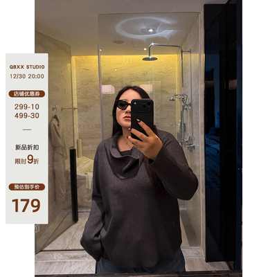 铅笔小鑫大码女装慵懒风松弛感堆堆领 复古宽松针织保暖毛衣