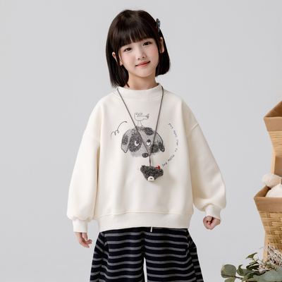 哈依鲁2025秋冬季女童新款加绒卫衣儿童中大童一体绒保暖宽松上衣