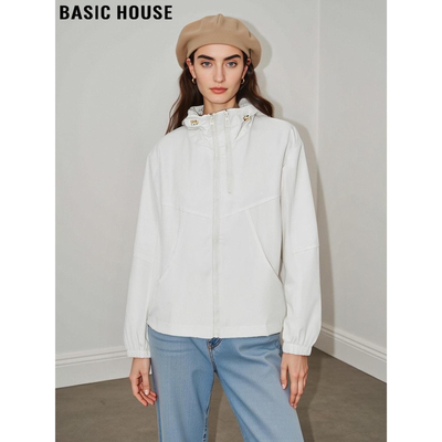 白色连帽短款外套运动夹克上衣女