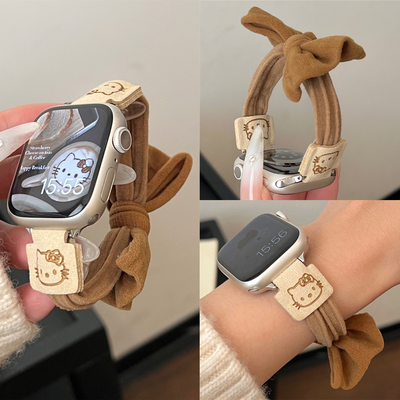 适用iwatch可爱KT猫蝴蝶发圈表带