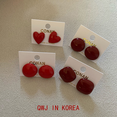 新年红色耳钉现货韩国进口CONAN