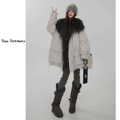 【思语】“白鹭” CC251027 可拆卸超大貉子毛领鹅绒内胆皮草外套