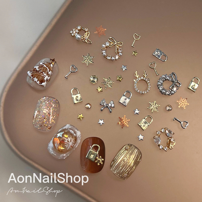 AONNAIL【金属饰品】美甲精致迷你金属锁扣钥匙星星圣诞雪花指甲