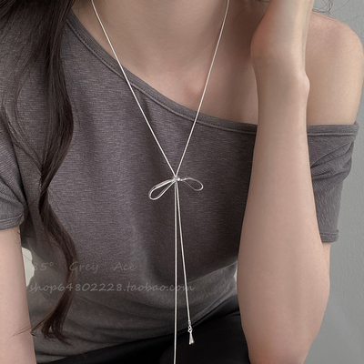 极简风金属绳结蝴蝶结项链女2025年夏季新款简约长款抽拉式锁骨链