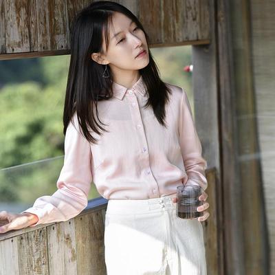 25CXA-070【粉枝白蕊】前世今生温婉文艺翻领绣花单排扣衬衫