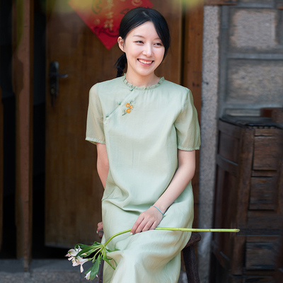 前世今生直身型铜氨混纺旗袍裙