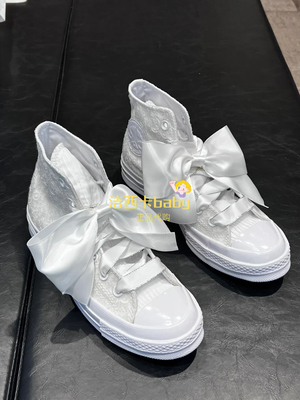 匡威丝绸帆布鞋蝴蝶结小白鞋婚鞋