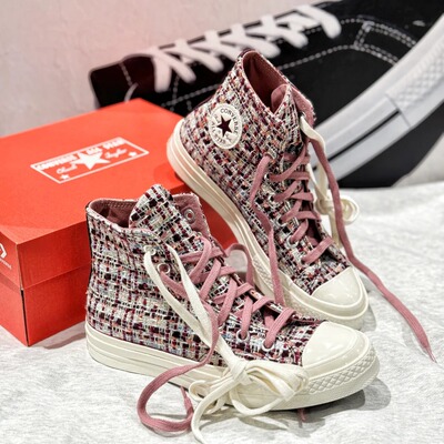 匡威CONVERSE新款1970S三星标小香风编织浆果红复古高帮A12738c