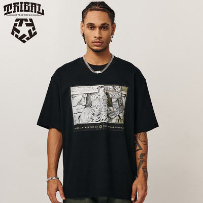 TRIBAL暗黑骷髅印花宽松短袖T恤