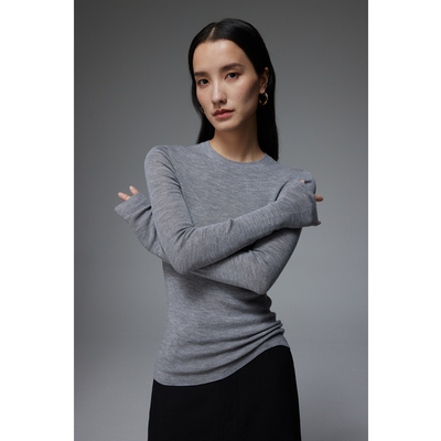 美丽诺精纺细羊毛圆领长袖打底衫