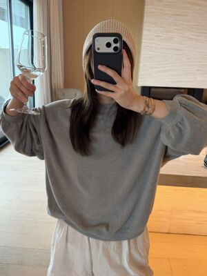 2026秋季low flat 纯色圆领卫衣女宽松休闲韩系