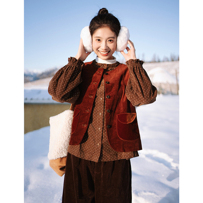 圣诞新年氛围感灯芯绒马甲古苔冬