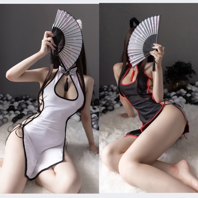 风采铃内衣套装 复古旗袍风高开叉女士性感露背绑带镂空