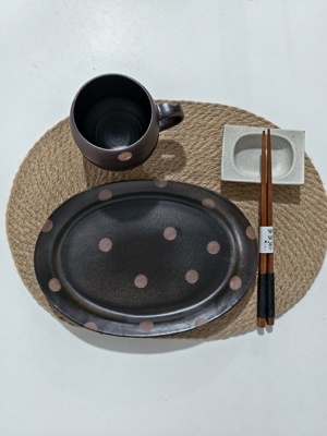 LLHOME  定制版 小众手作波点一人食餐具套装早餐盘沙拉盘椭圆盘