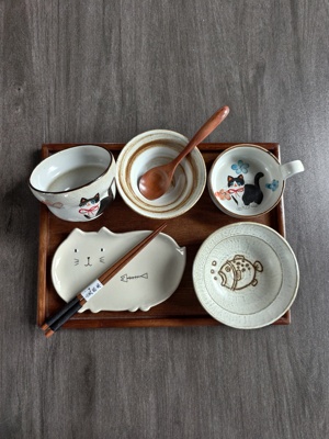 LLHOME 猫吃鱼系列 一人食餐具可爱猫咪碗小鱼碗早打卡分餐制餐具