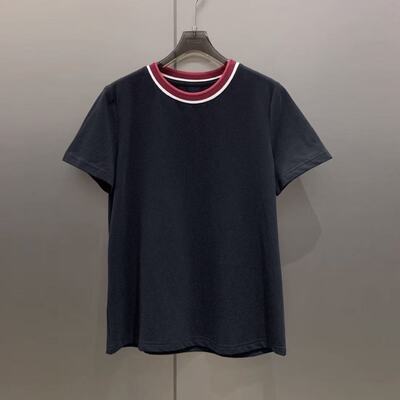 气质简约撞色圆领短袖T恤女T8722
