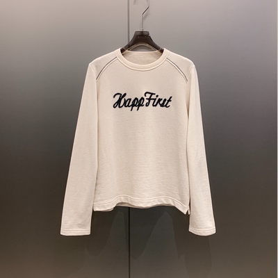 【小雨姐在这里】棉麻米奢日系拼接植绒字母棉麻长袖T恤女 T8215