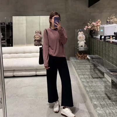 【小雨姐在这里】宽松简约百搭时尚打底条纹衫女长款 T8910