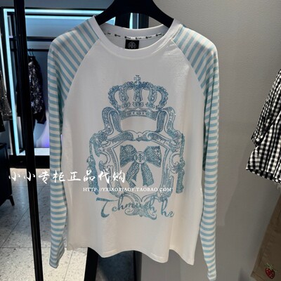 TCH条纹烫钻长袖T恤男女