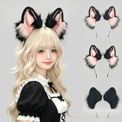 手作毛绒犬科兽耳发箍漫展兽娘cos道具仿真伯恩山狗耳朵兽耳头饰
