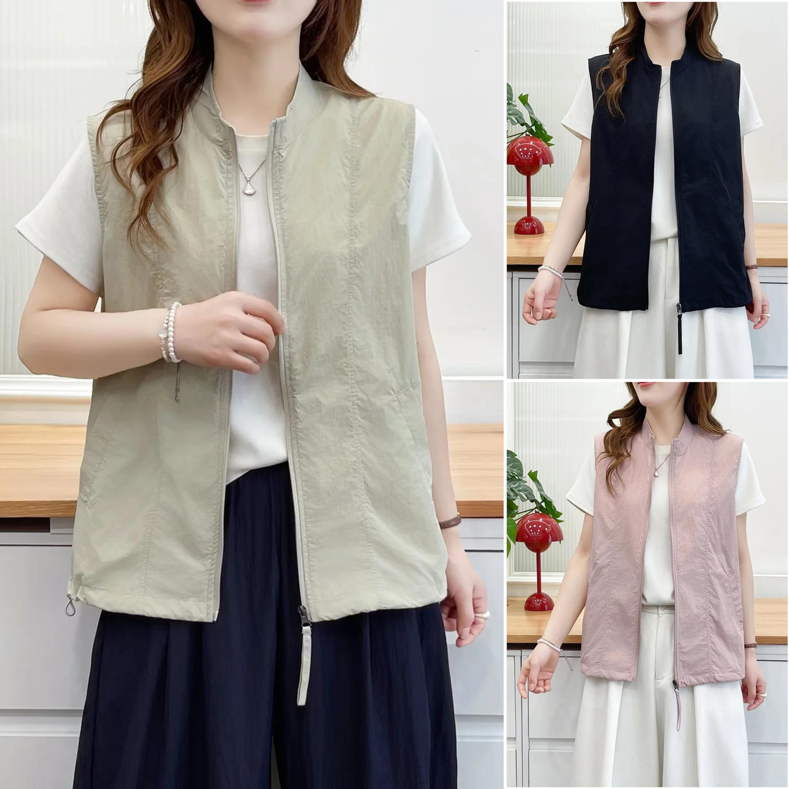 胖mm新款夏装女装立领简约百搭200斤女上衣大码马甲凉感中年外套